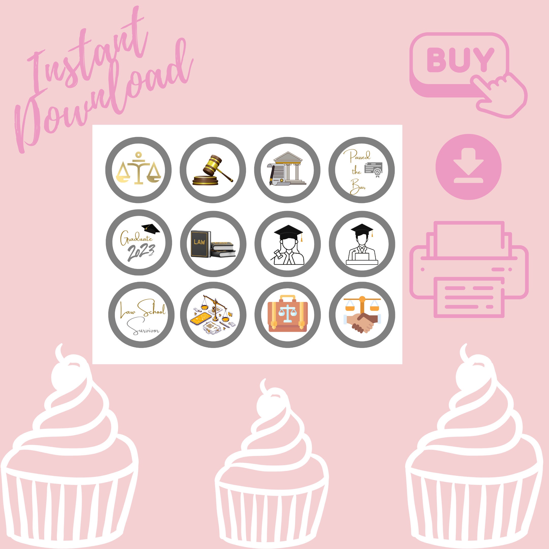 Lawyer Cupcake Toppers Law School Graduates Cupcake Legal Theme Toppers ...