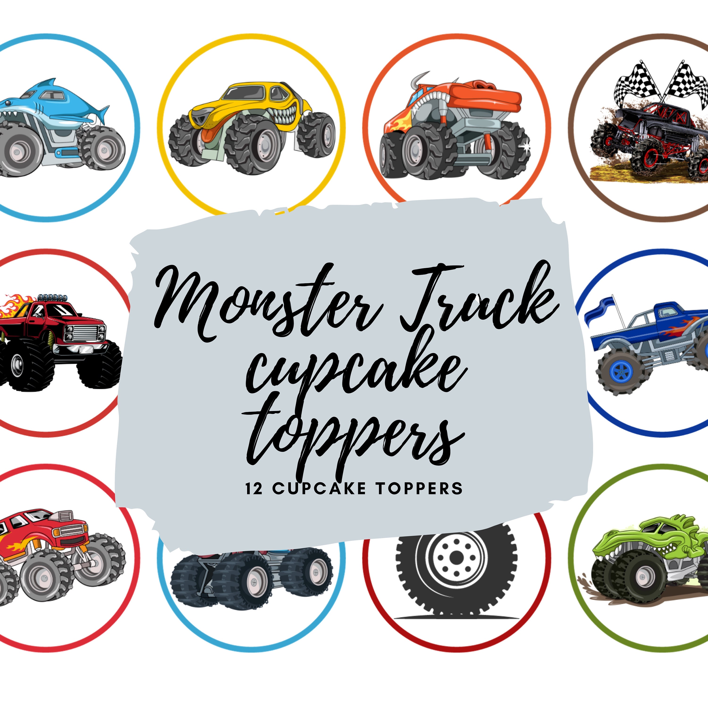 MONSTER TRUCK CUPCAKE Toppers Monster Truck Birthday Party Monster ...