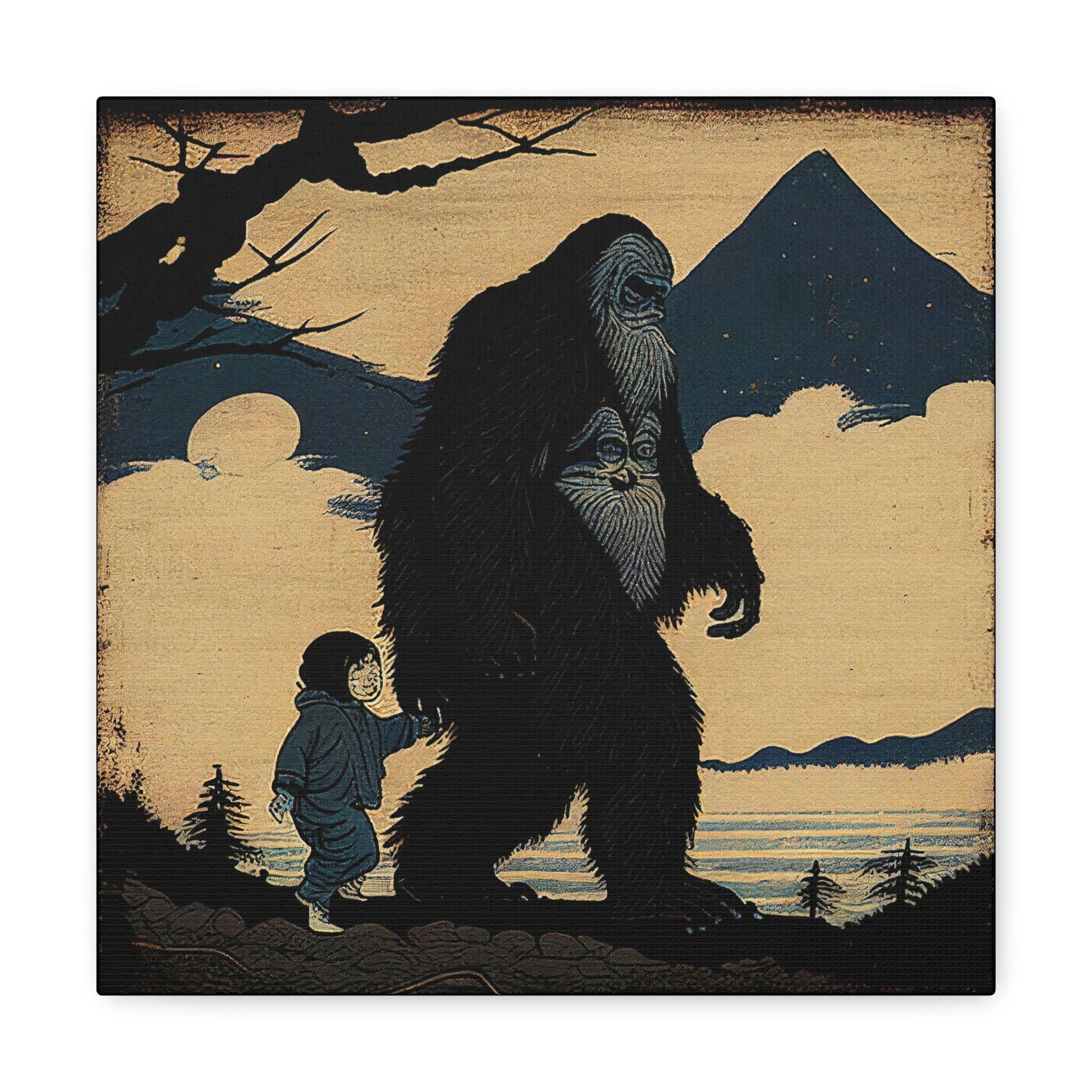 Sasquatch With Human Child Canvas Print, Bigfoot Sasquatch Canvas Wall ...