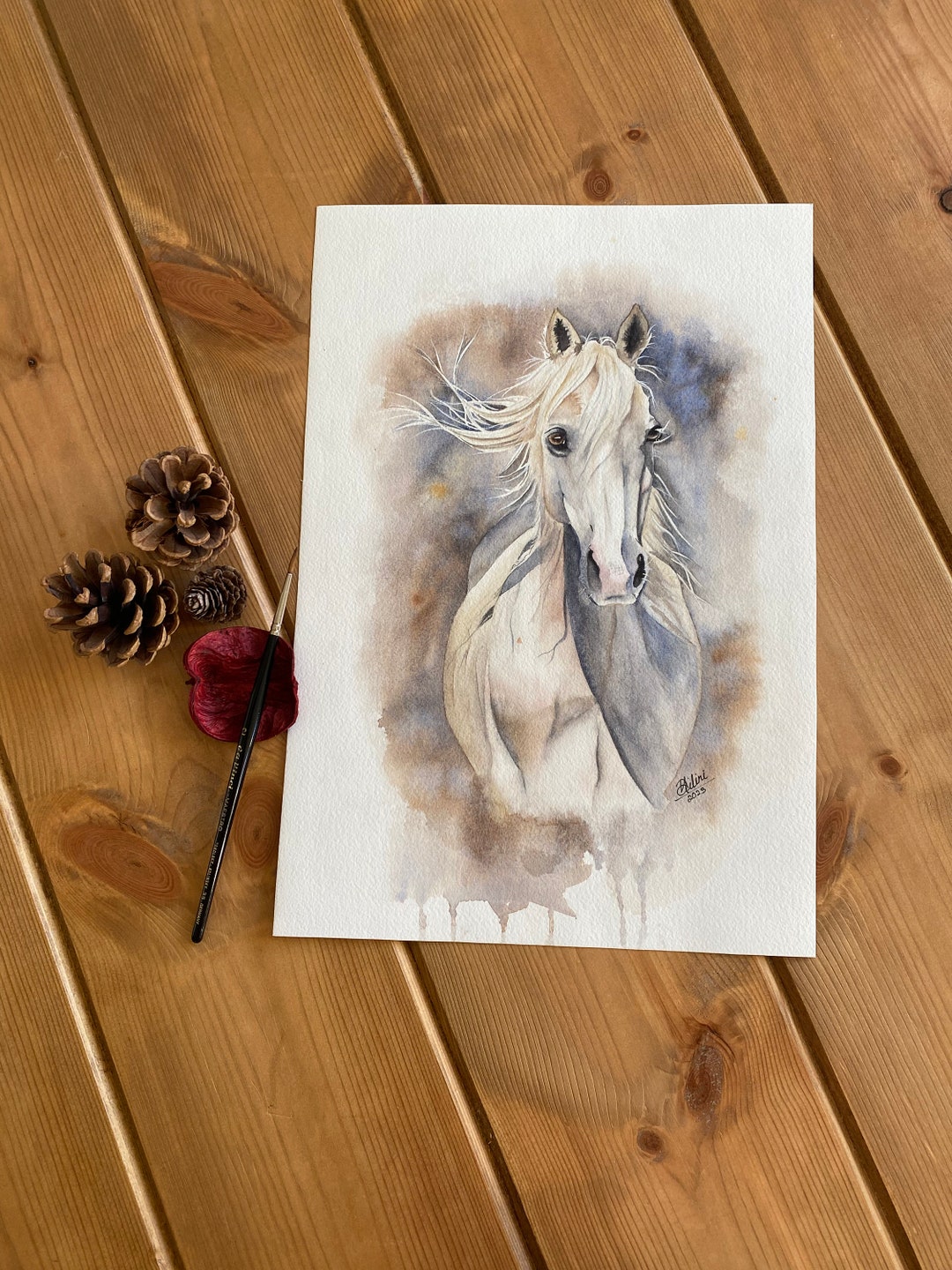 Watercolour Horse Painting. White Horse Painting. Gift for a Loved One ...
