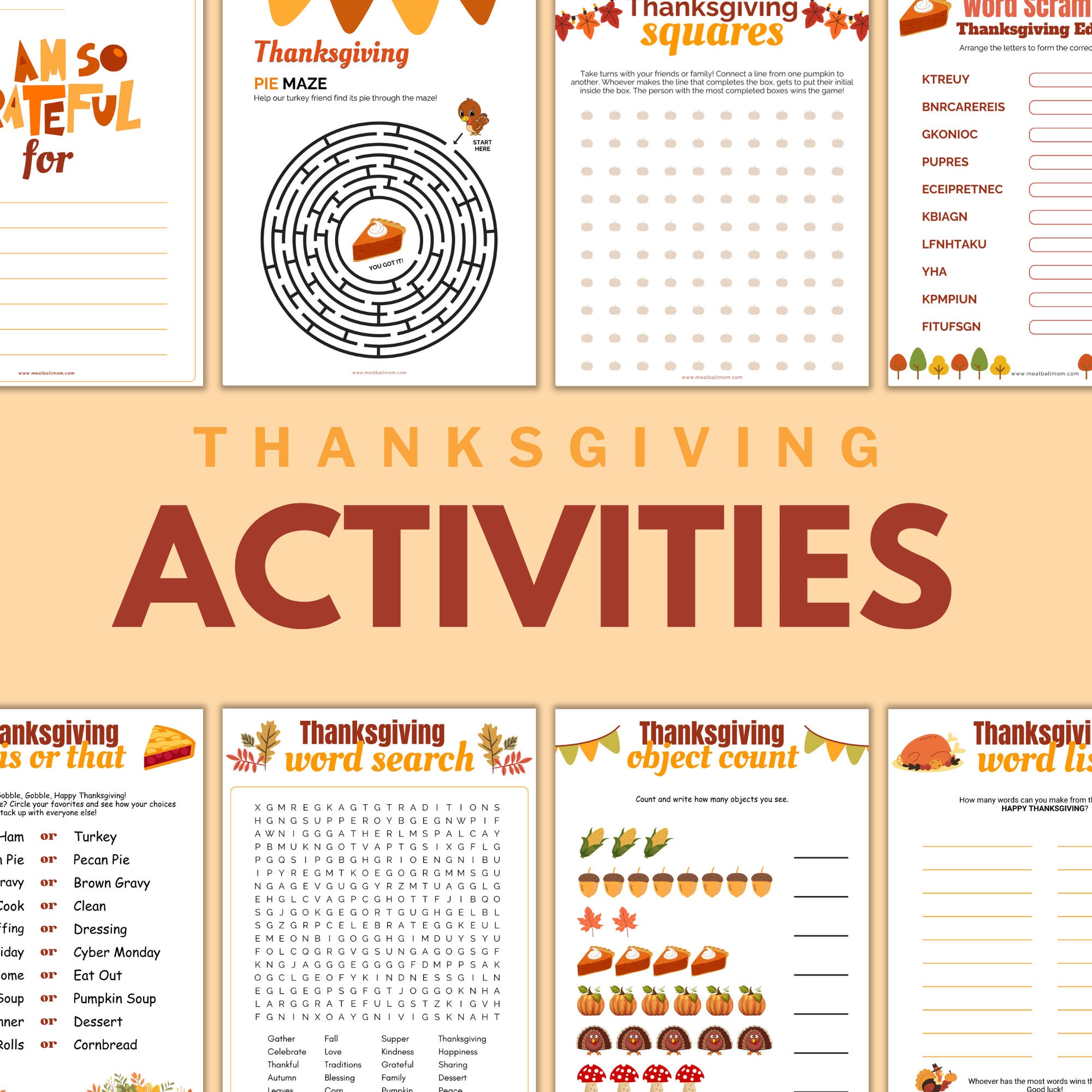 Printable Thanksgiving Activities Kit: Word Searches, Writing Prompts ...