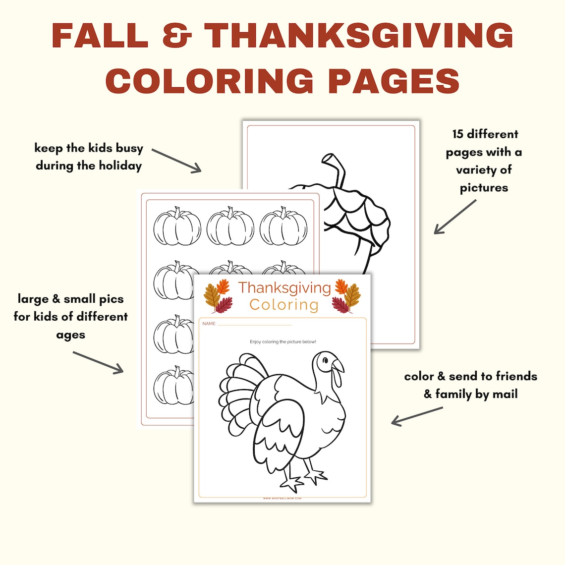 Fall & Thanksgiving Coloring Pages for Kids Fall Coloring - Etsy