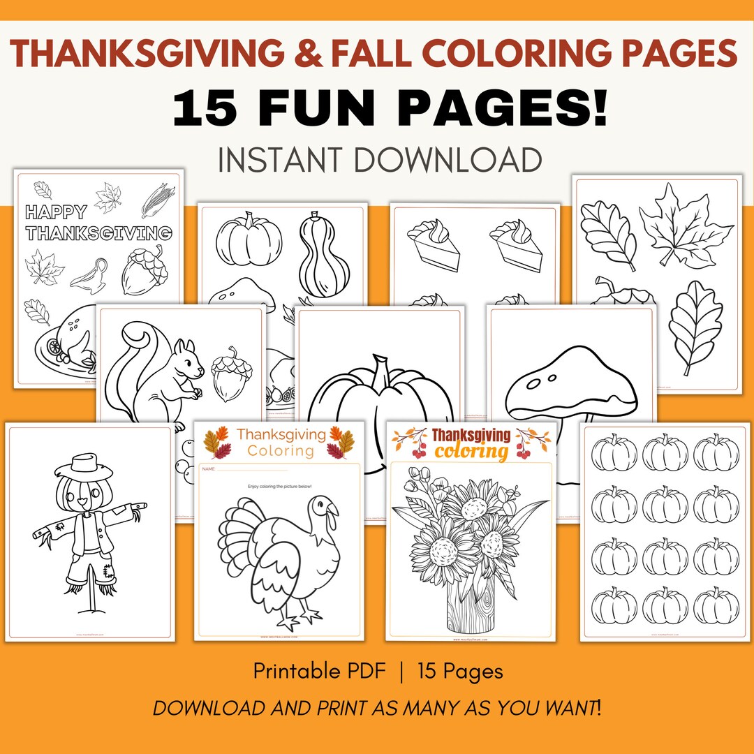 Fall & Thanksgiving Coloring Pages for Kids; Fall Coloring Fun ...
