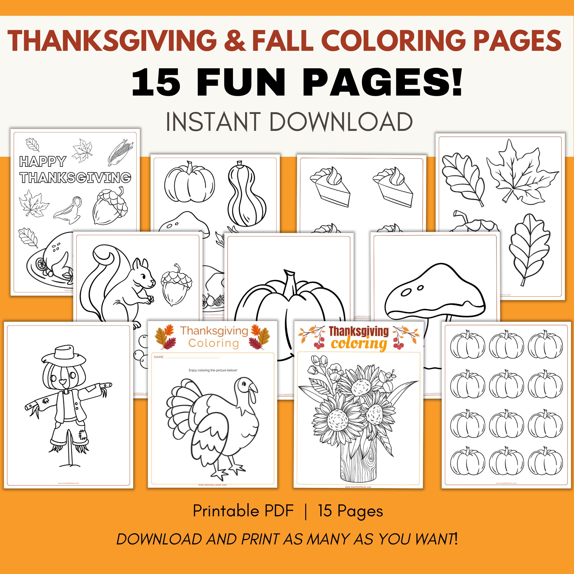 Fall & Thanksgiving Coloring Pages for Kids; Fall Coloring Fun ...