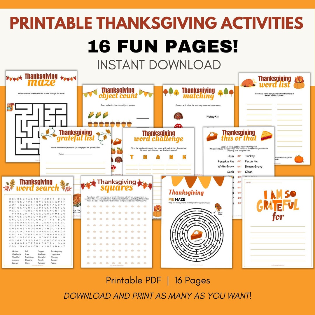 Printable Thanksgiving Activities Kit: Word Searches, Writing Prompts ...
