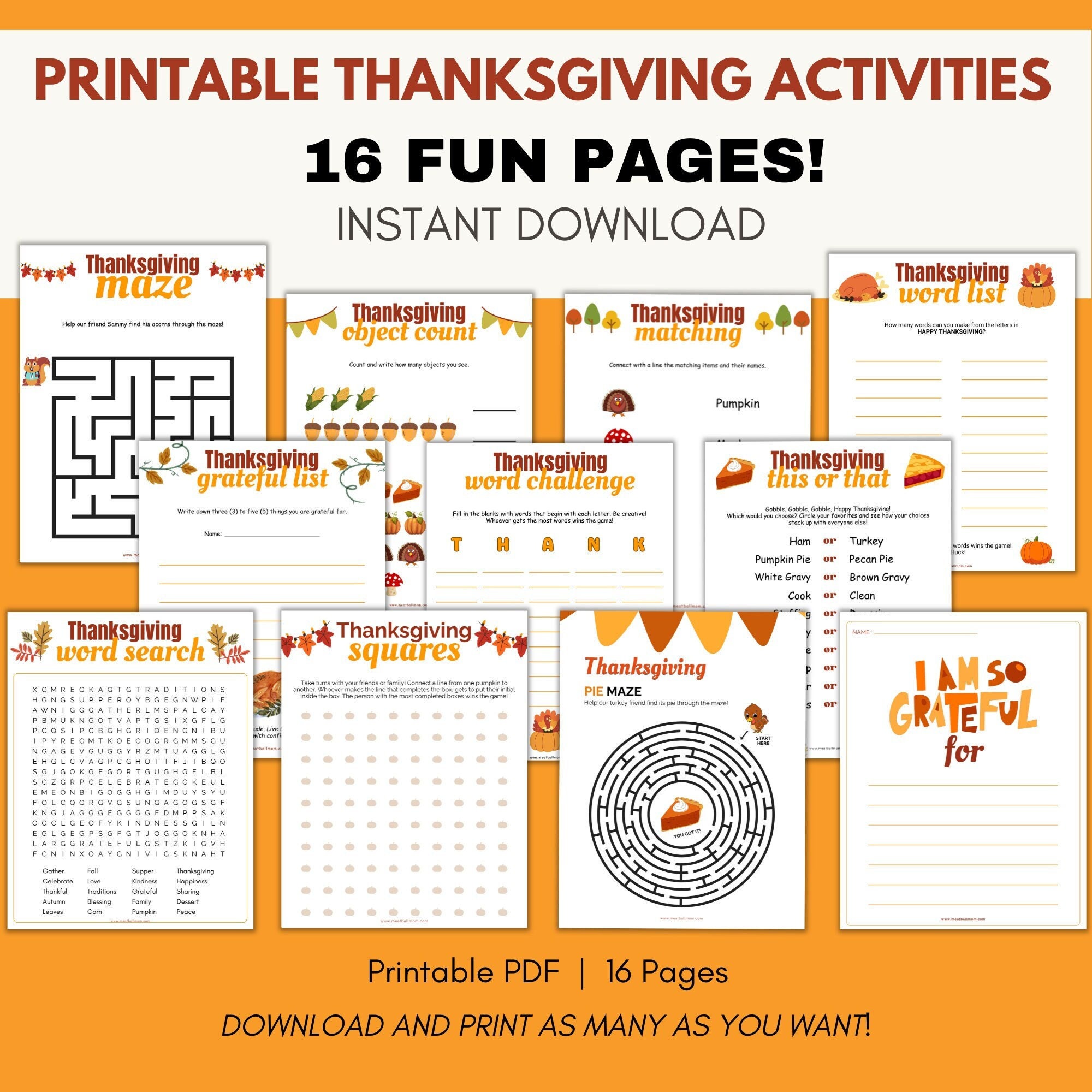 Printable Thanksgiving Activities Kit: Word Searches, Writing Prompts ...