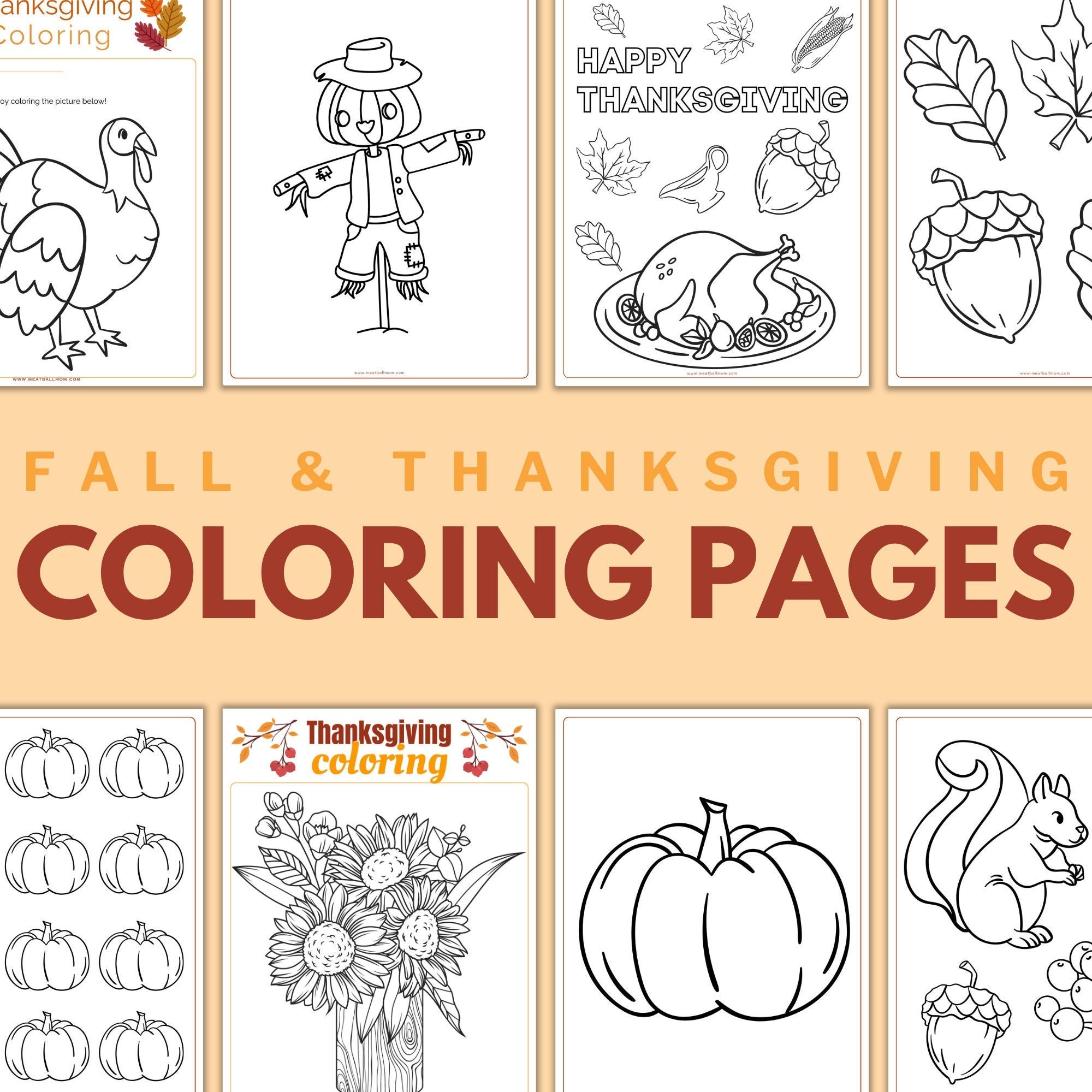 Fall & Thanksgiving Coloring Pages for Kids; Fall Coloring Fun ...