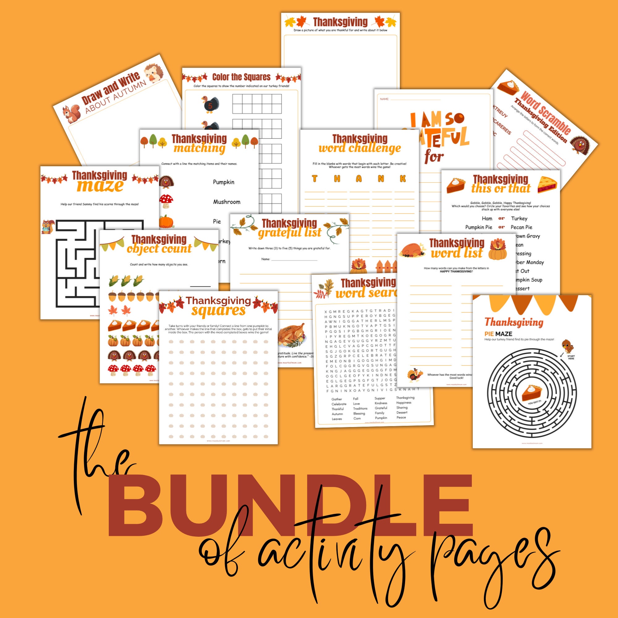 Printable Thanksgiving Activities Kit: Word Searches, Writing Prompts ...