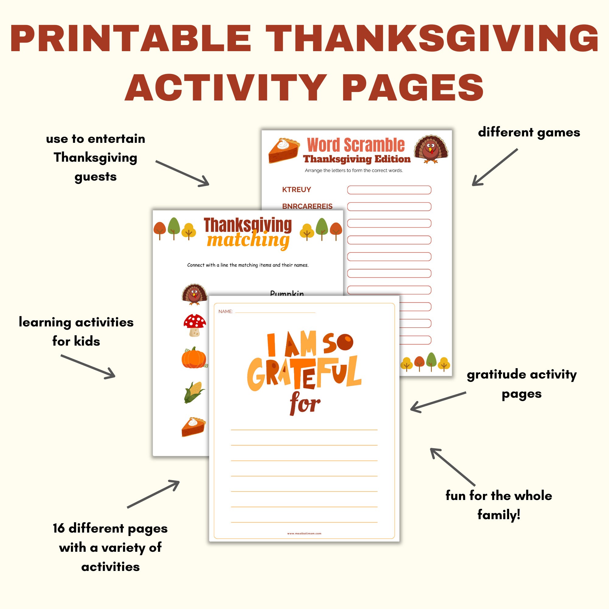 Printable Thanksgiving Activities Kit: Word Searches, Writing Prompts ...