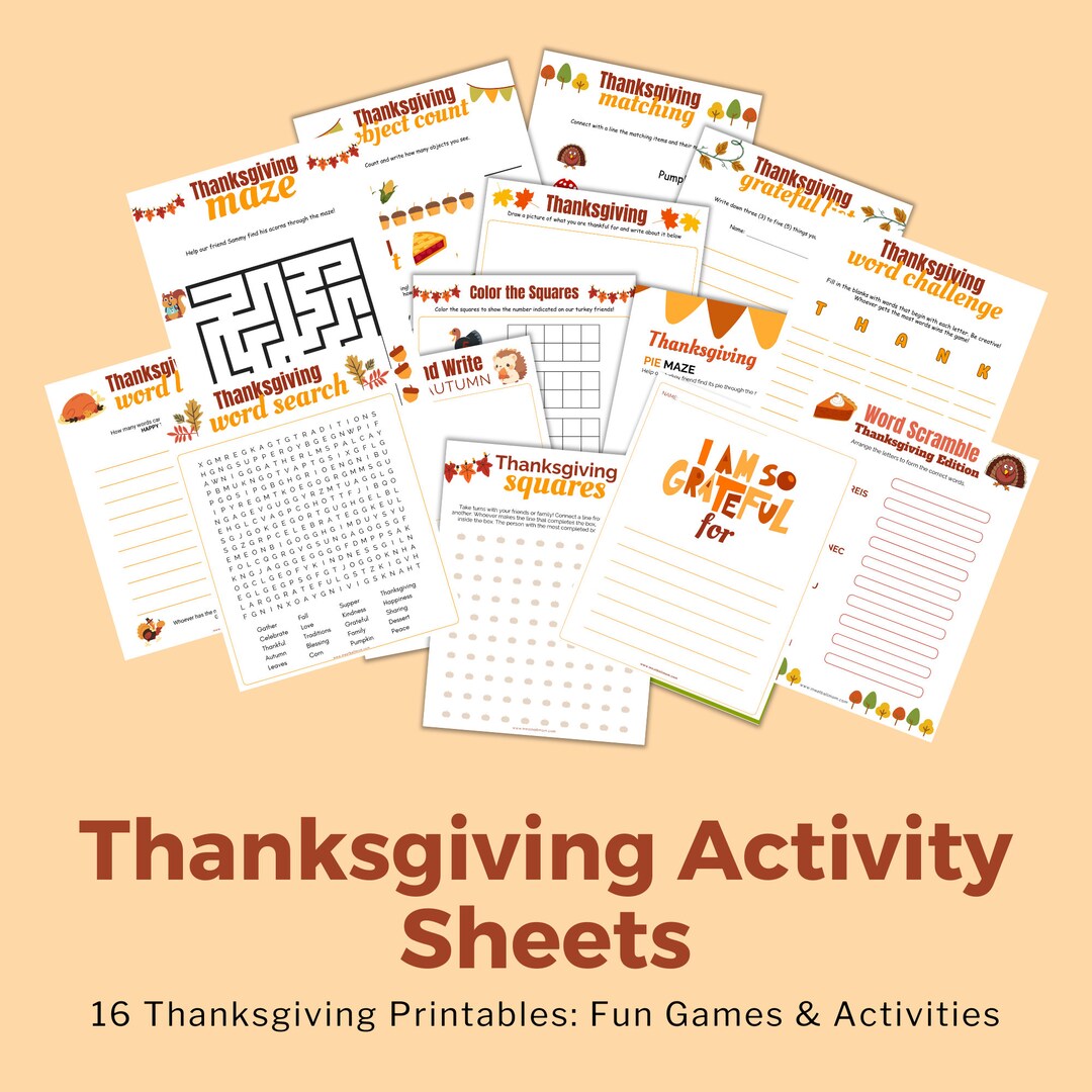 Printable Thanksgiving Activities Kit: Word Searches, Writing Prompts ...