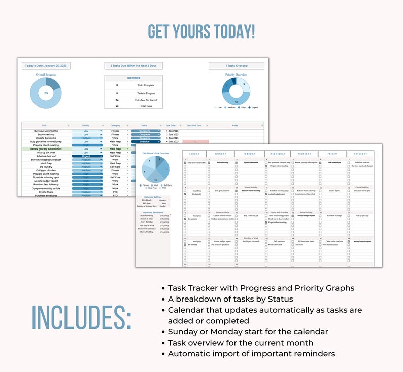 Dynamic to Do List and Calendar | Google Sheets Task Tracker ...