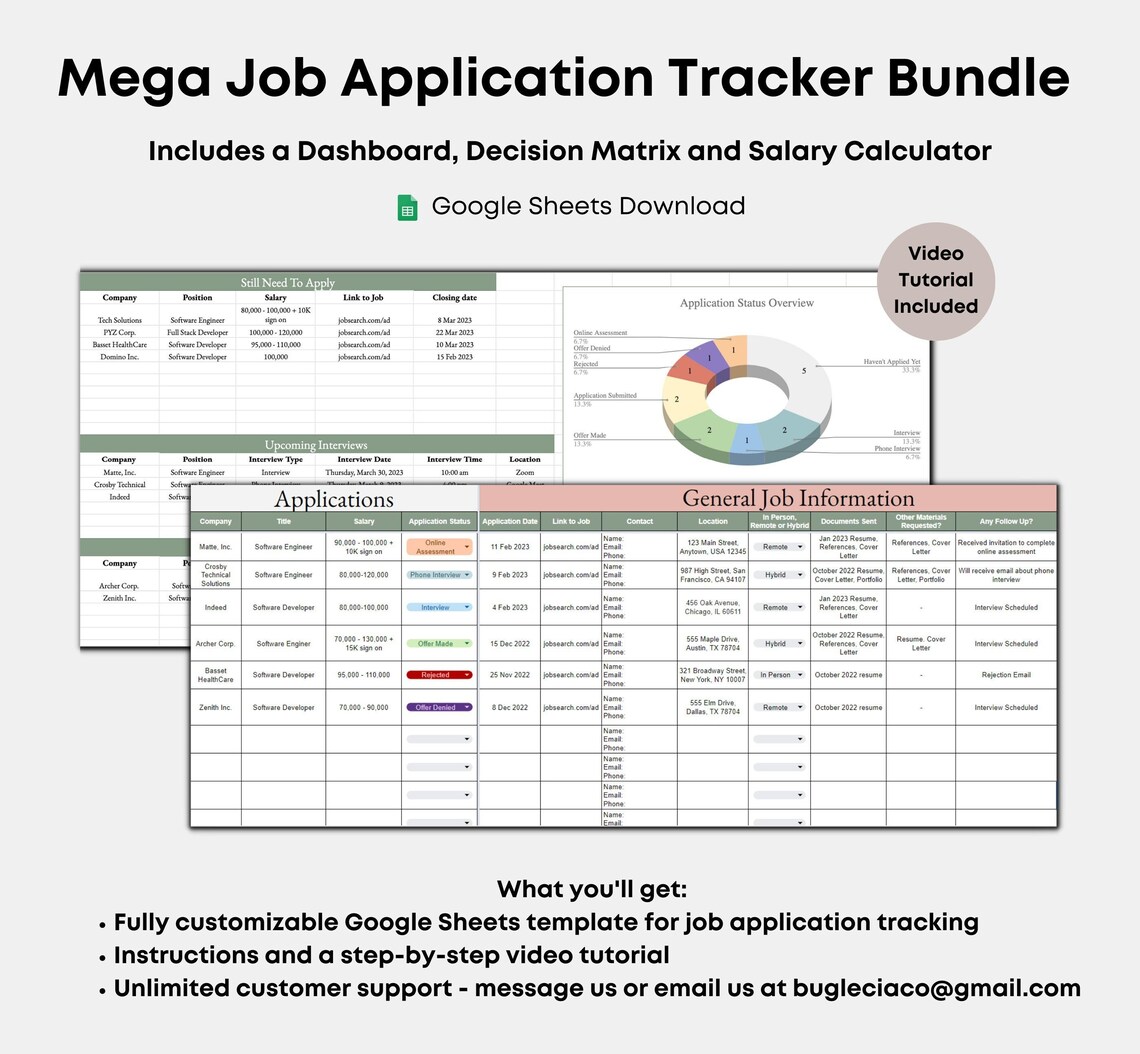 Job Application Tracker Bundle With Decision Matrix and Salary ...