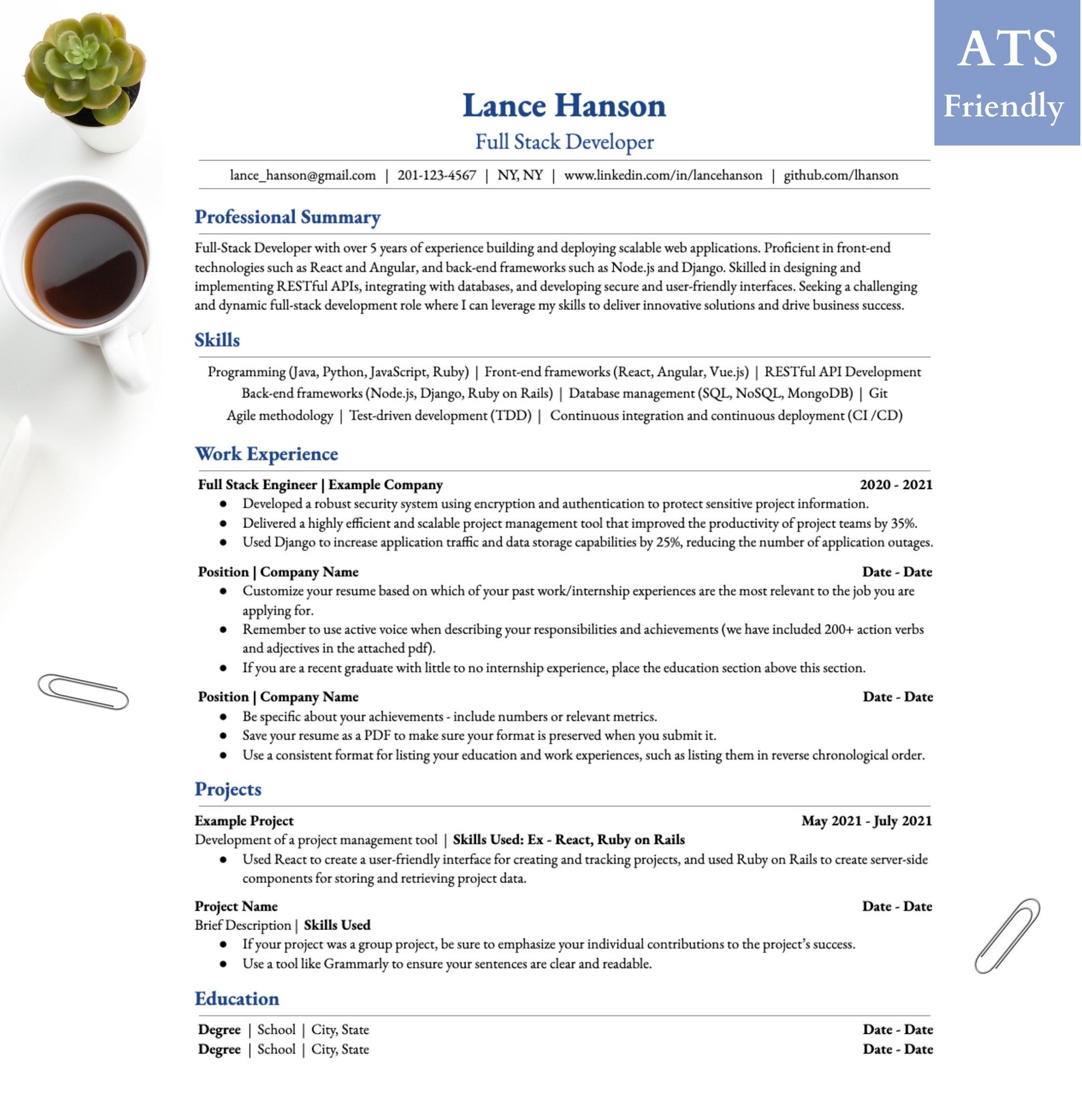 Modern IT & Tech ATS Template | Cover Letter and References Template ...