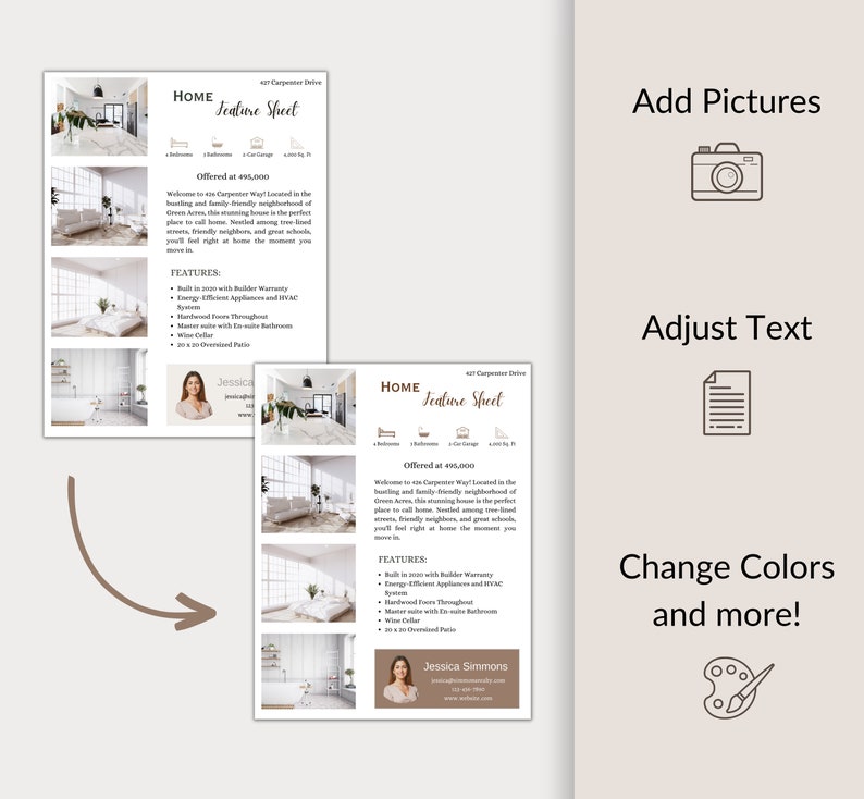 Real Estate Feature Sheet Template | Canva Editable Flyer | Modern ...