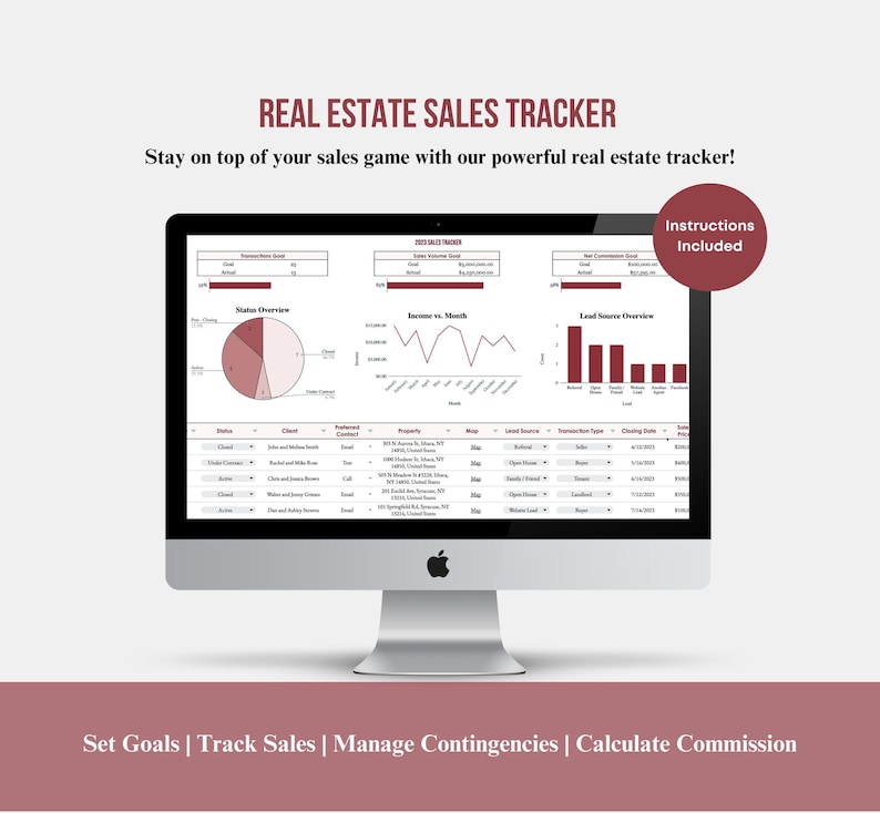 Real Estate Sales Tracker | Google Sheets Template | Gross Income, Net Income and Post-tax ...