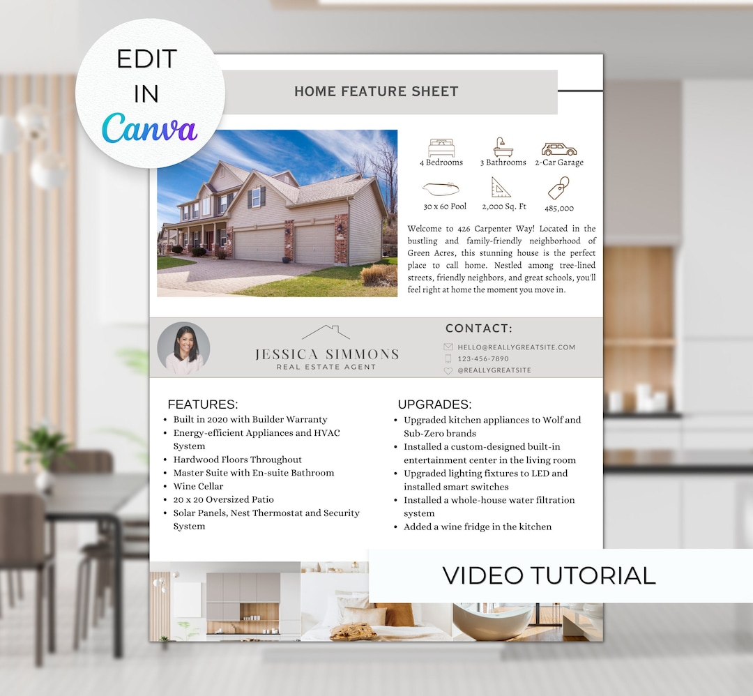 Professional and Modern Real Estate Home Feature Sheet Template | Canva ...