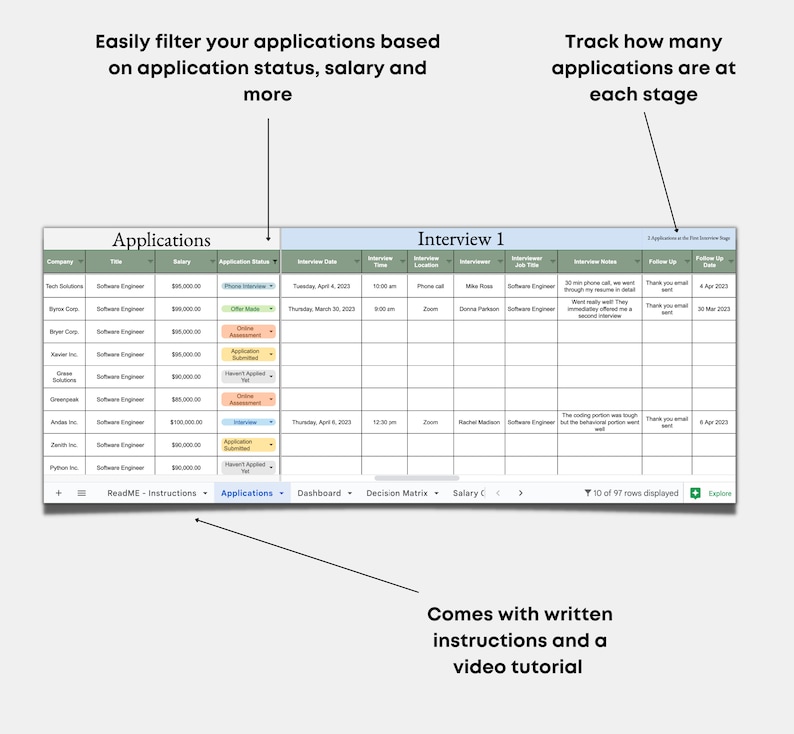 Job Application Tracker Bundle With Decision Matrix and Salary ...