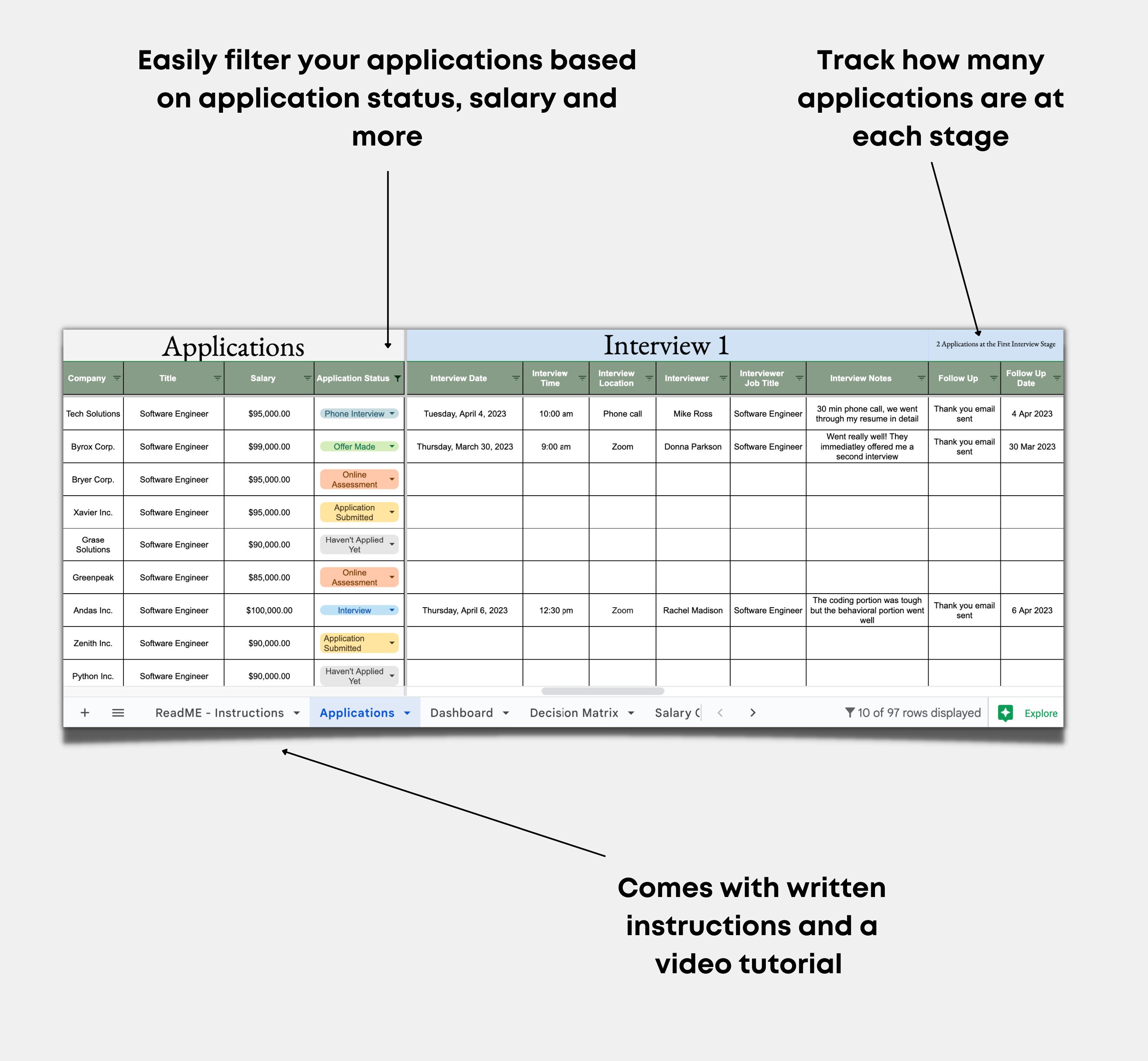 Job Application Tracker Bundle With Decision Matrix and Salary ...