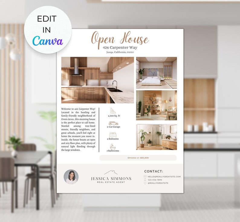Modern Open House Template | Canva Editable Template | Real Estate ...