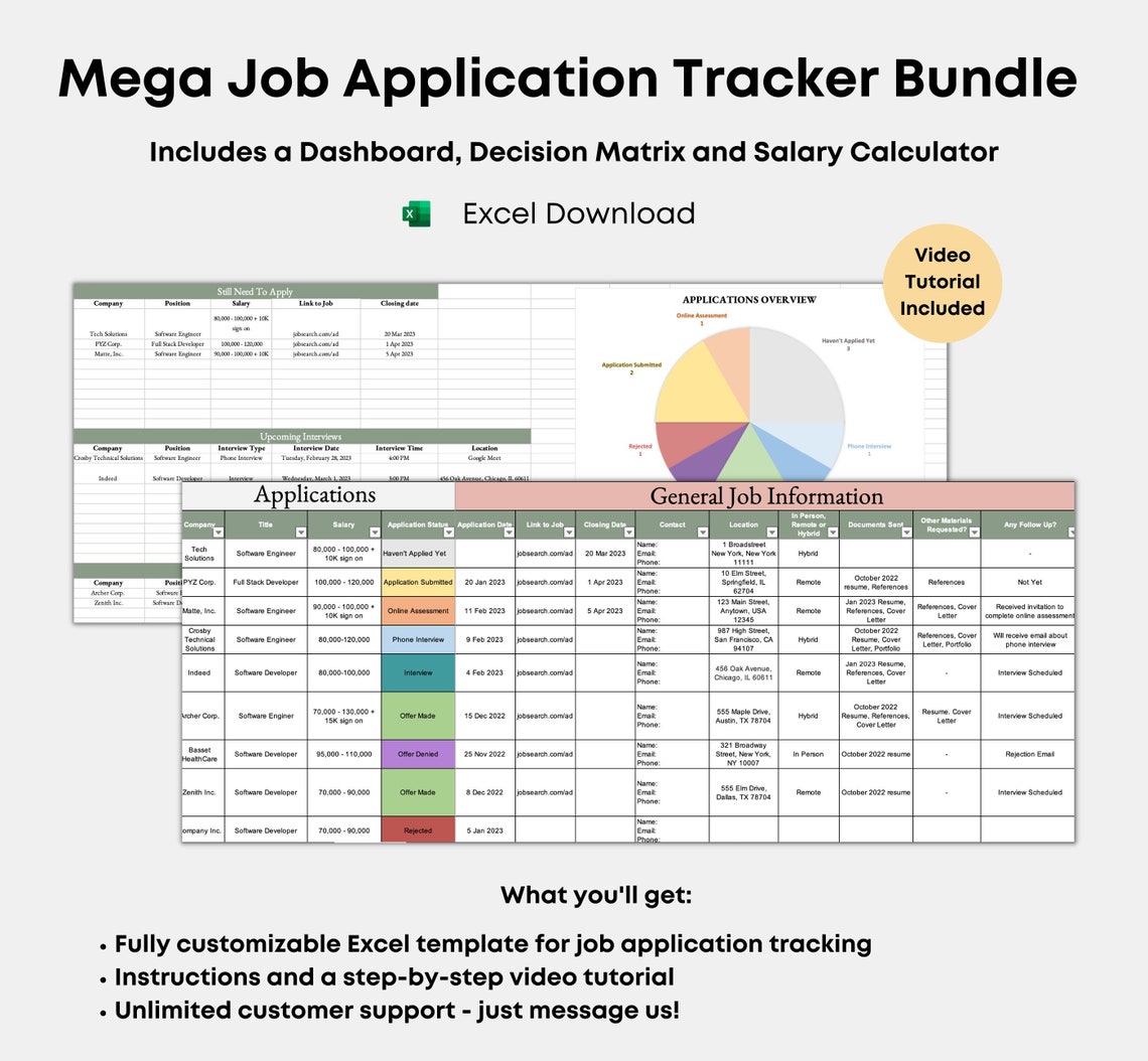 Excel Job Application Tracker Bundle With Decision Matrix & Salary ...