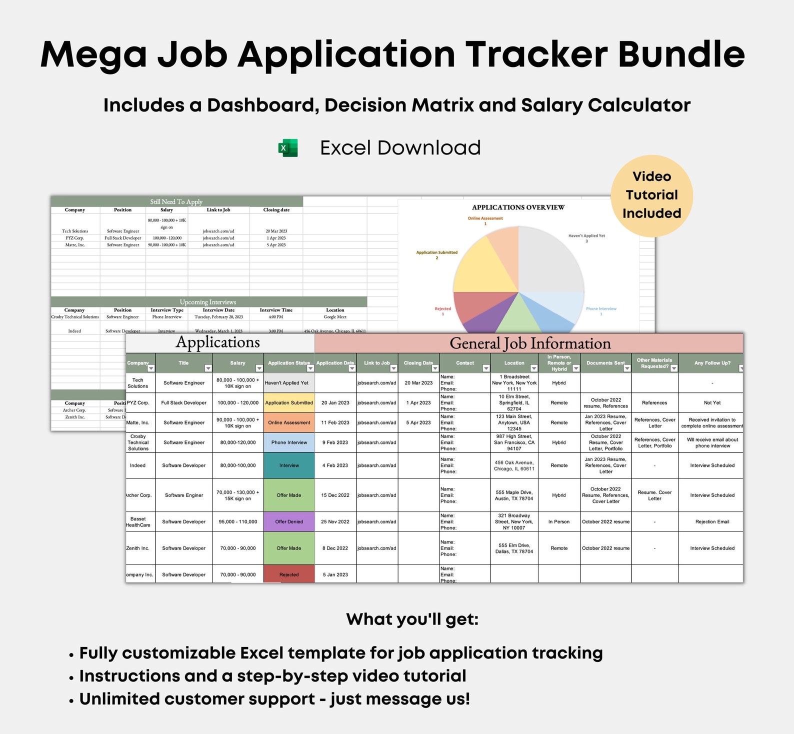 Excel Job Application Tracker Bundle With Decision Matrix & Salary ...