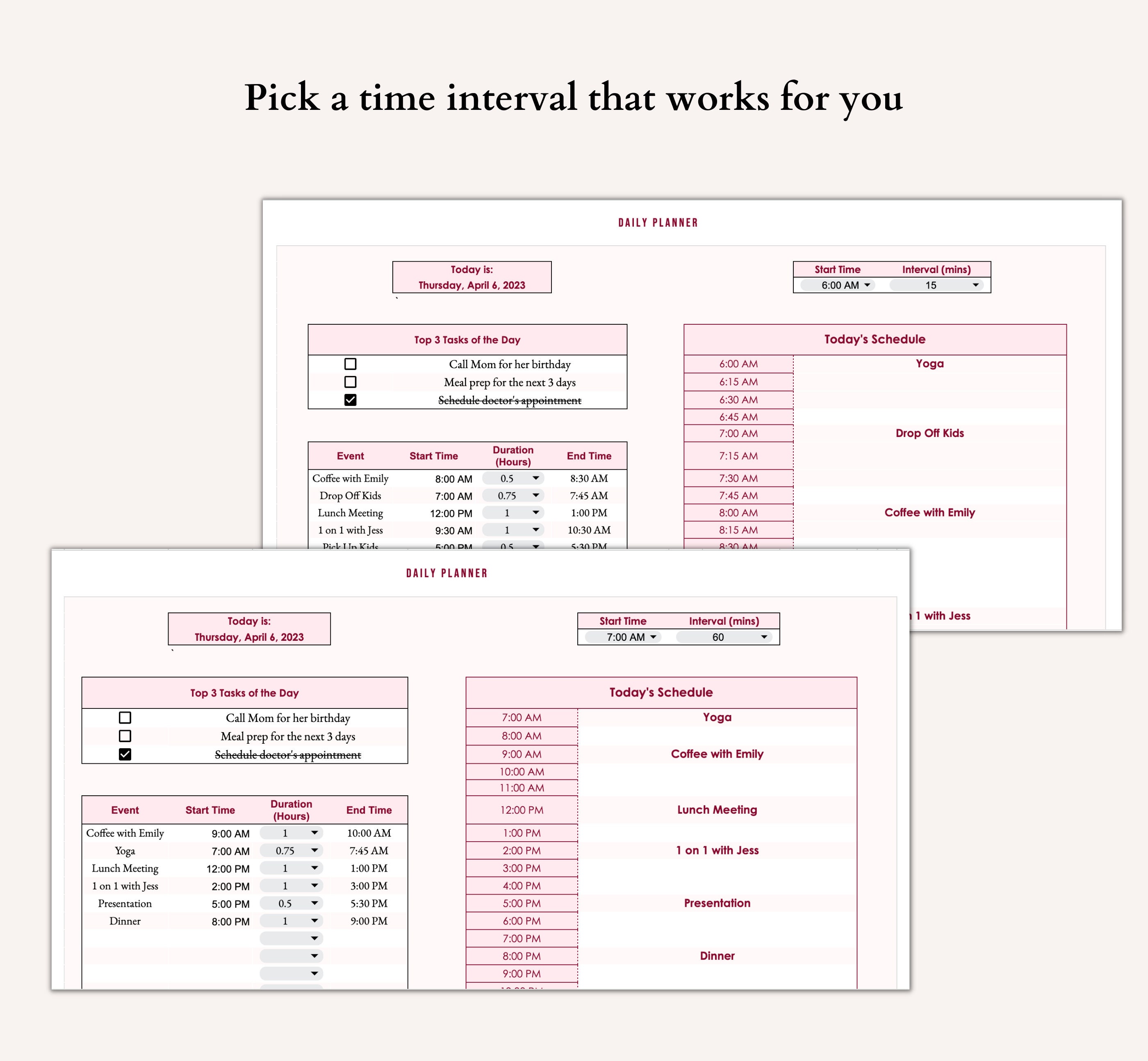 Daily Timebox Planner | Google Sheets Template | Customizable Time ...