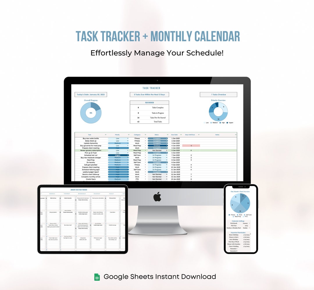 Dynamic To Do List And Calendar Google Sheets Task Tracker Etsy