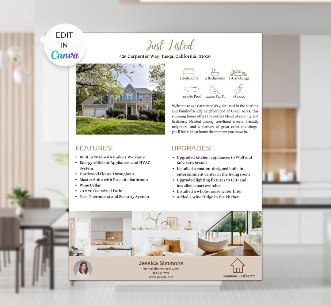 Professional Real Estate Home Feature Sheet Template | Canva Editable ...
