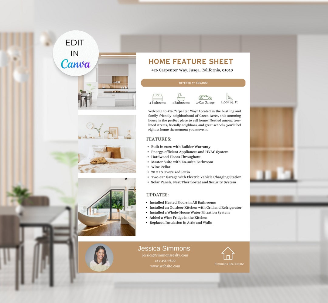 Professional Real Estate Home Feature Sheet Template | Canva Editable ...