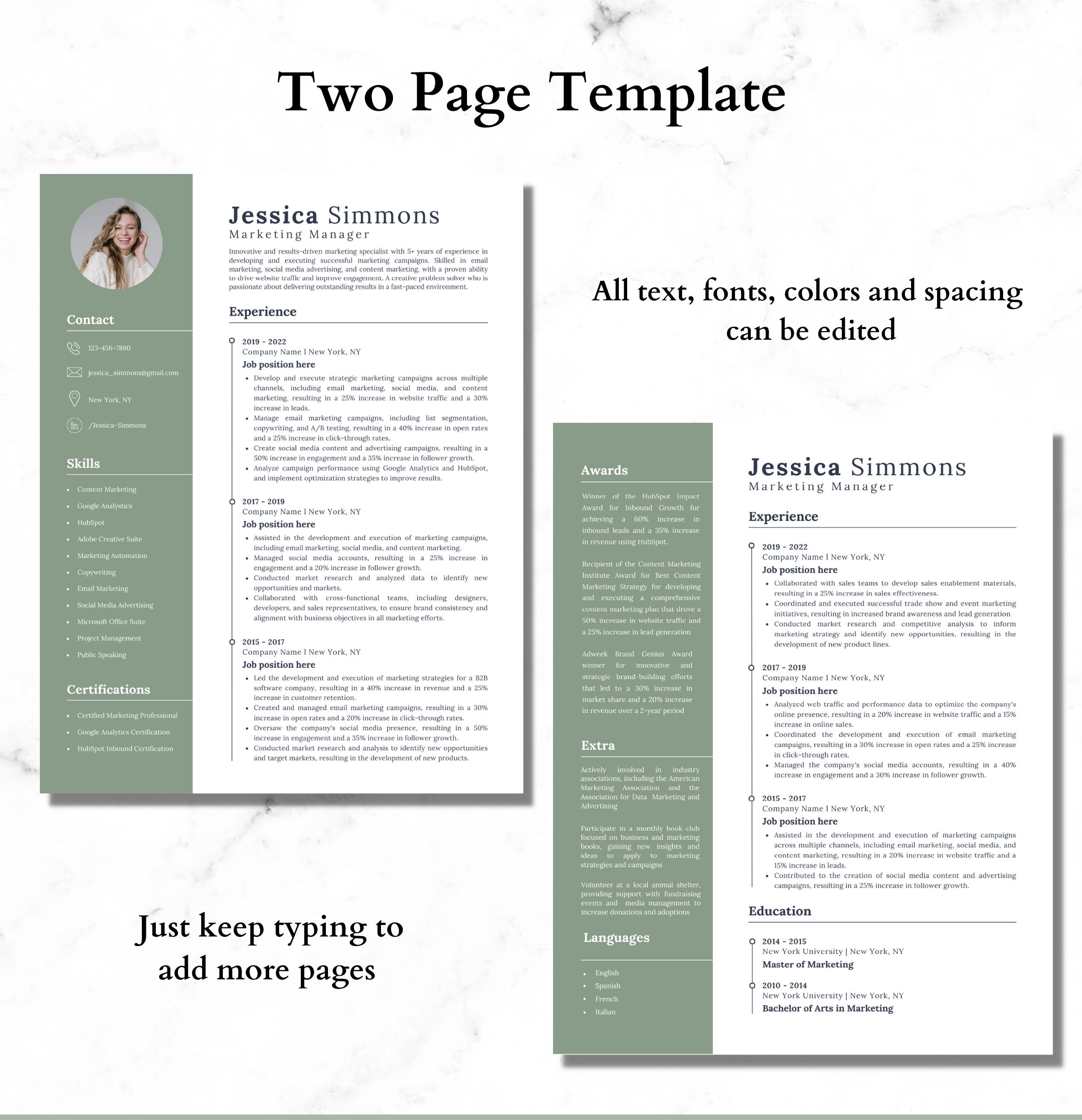 Modern Canva Resume Template | One & Two Page Resume | Cover Letter ...