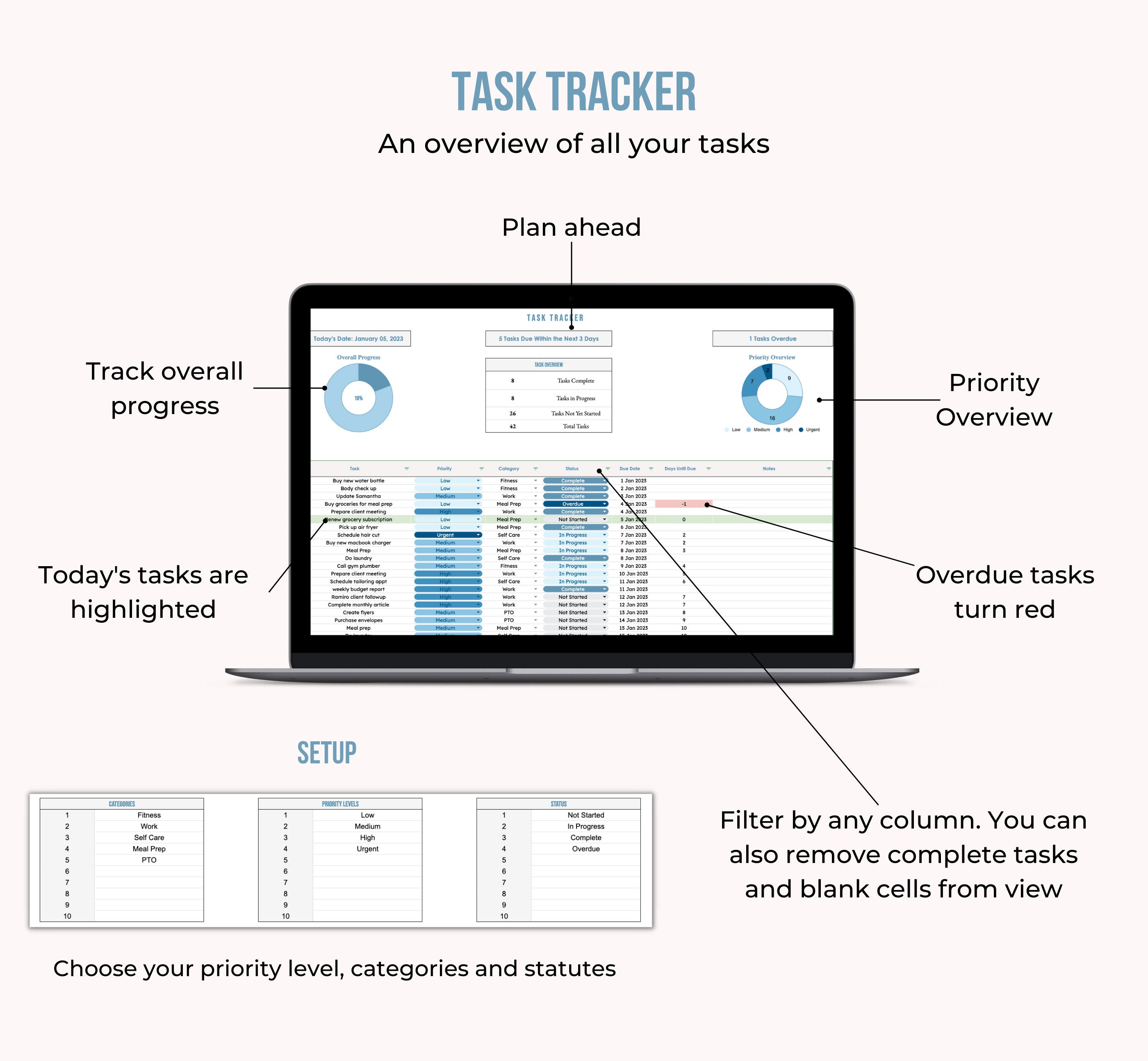 Dynamic to Do List and Calendar | Google Sheets Task Tracker Spreadsheet | Customizable Digital ...