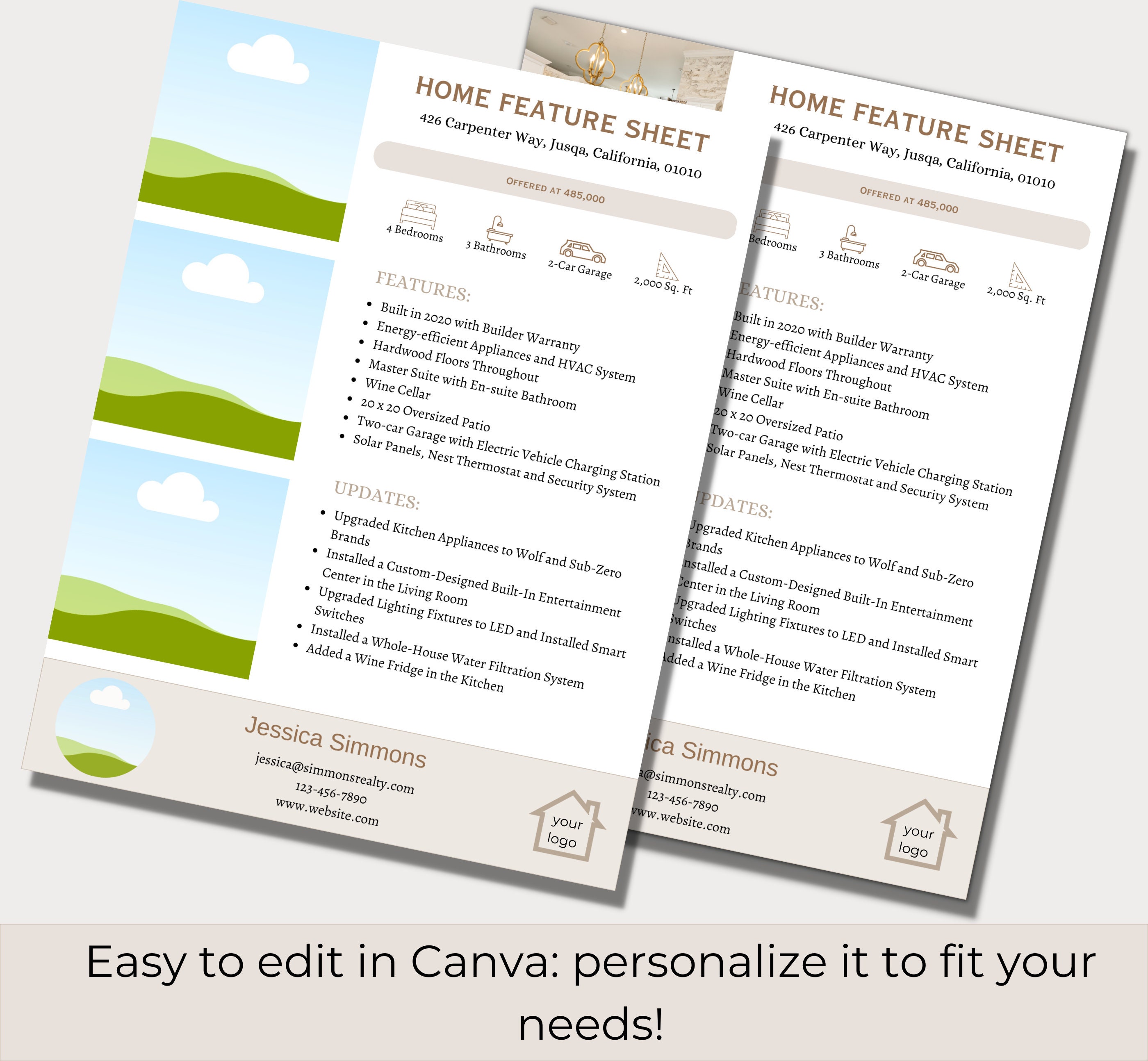 Customizable Real Estate Home Feature Sheet Template Canva Flyer With ...
