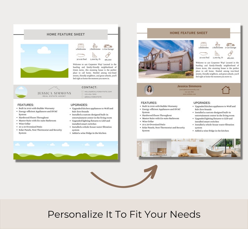 Professional and Modern Real Estate Home Feature Sheet Template | Canva ...