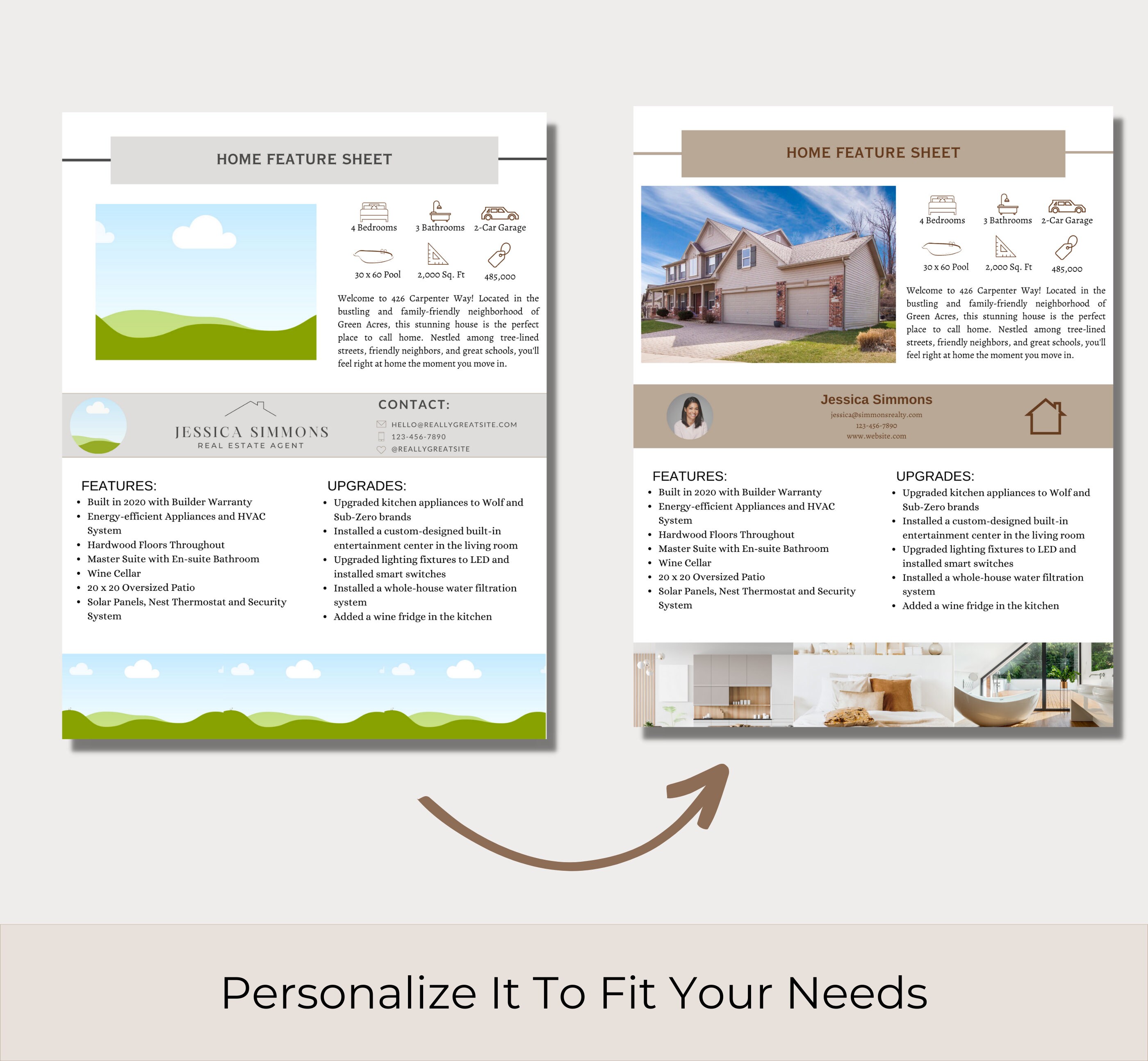 Professional and Modern Real Estate Home Feature Sheet Template | Canva ...