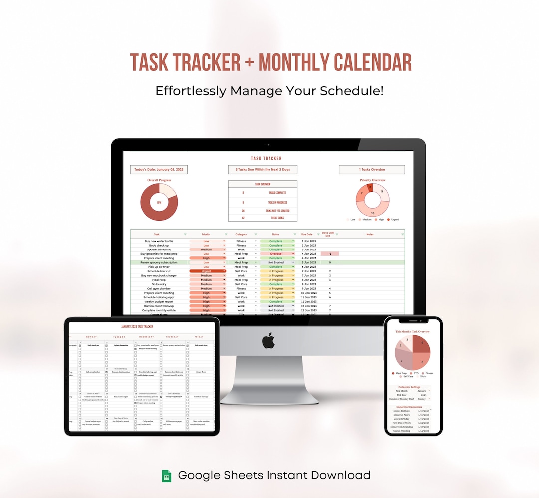 Dynamic to Do List and Calendar | Google Sheets Task Tracker Spreadsheet | Customizable Digital ...