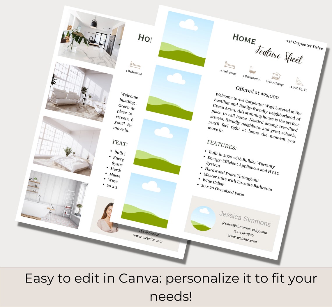 Modern Real Estate Feature Sheet Template | Canva Editable Flyer ...