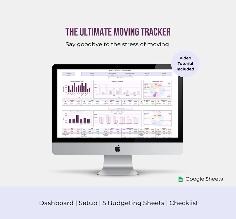Moving Planner & Budget | Google Sheets Spreadsheet | Dashboard | Room ...