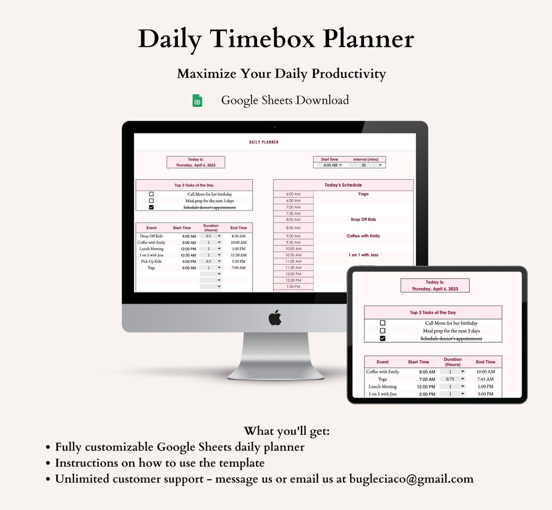 Daily Timebox Planner | Google Sheets Template | Customizable Time ...