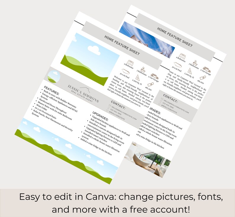 Professional and Modern Real Estate Home Feature Sheet Template | Canva ...