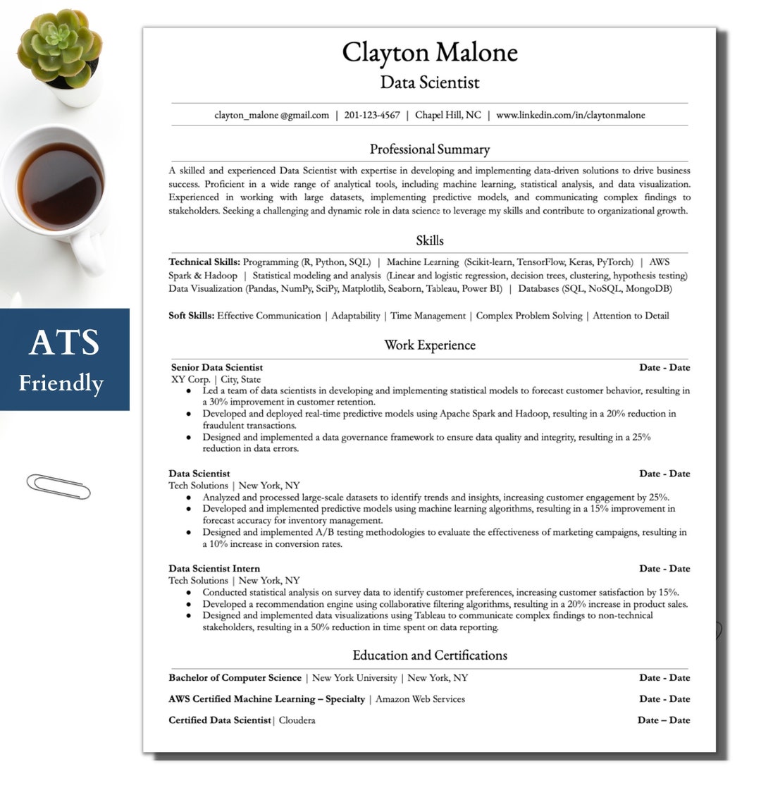 Clean & Professional ATS Resume Template | Cover Letter and References ...