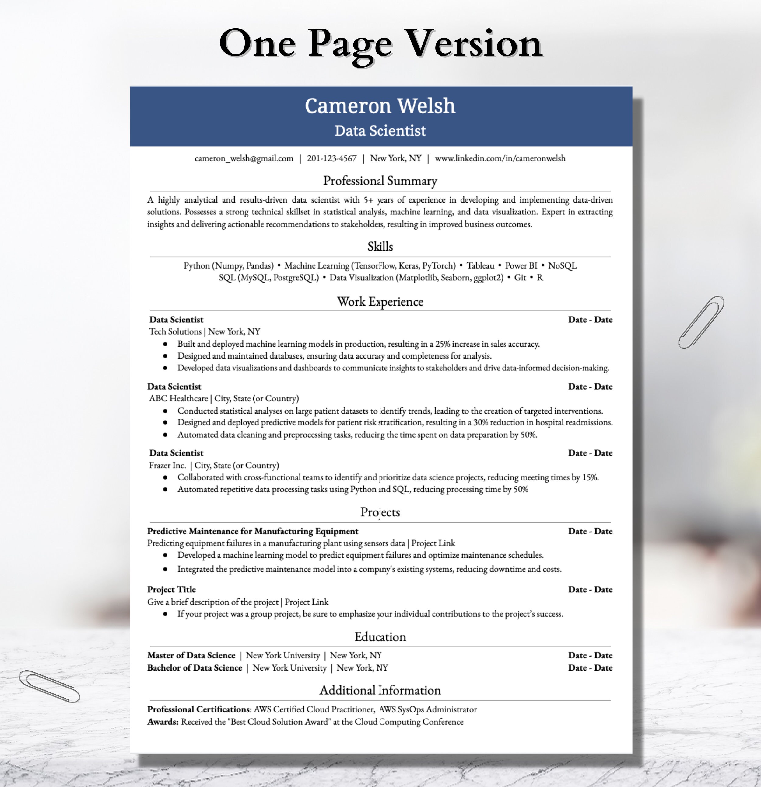 Professional Tech ATS Resume Template | Cover Letters and References ...