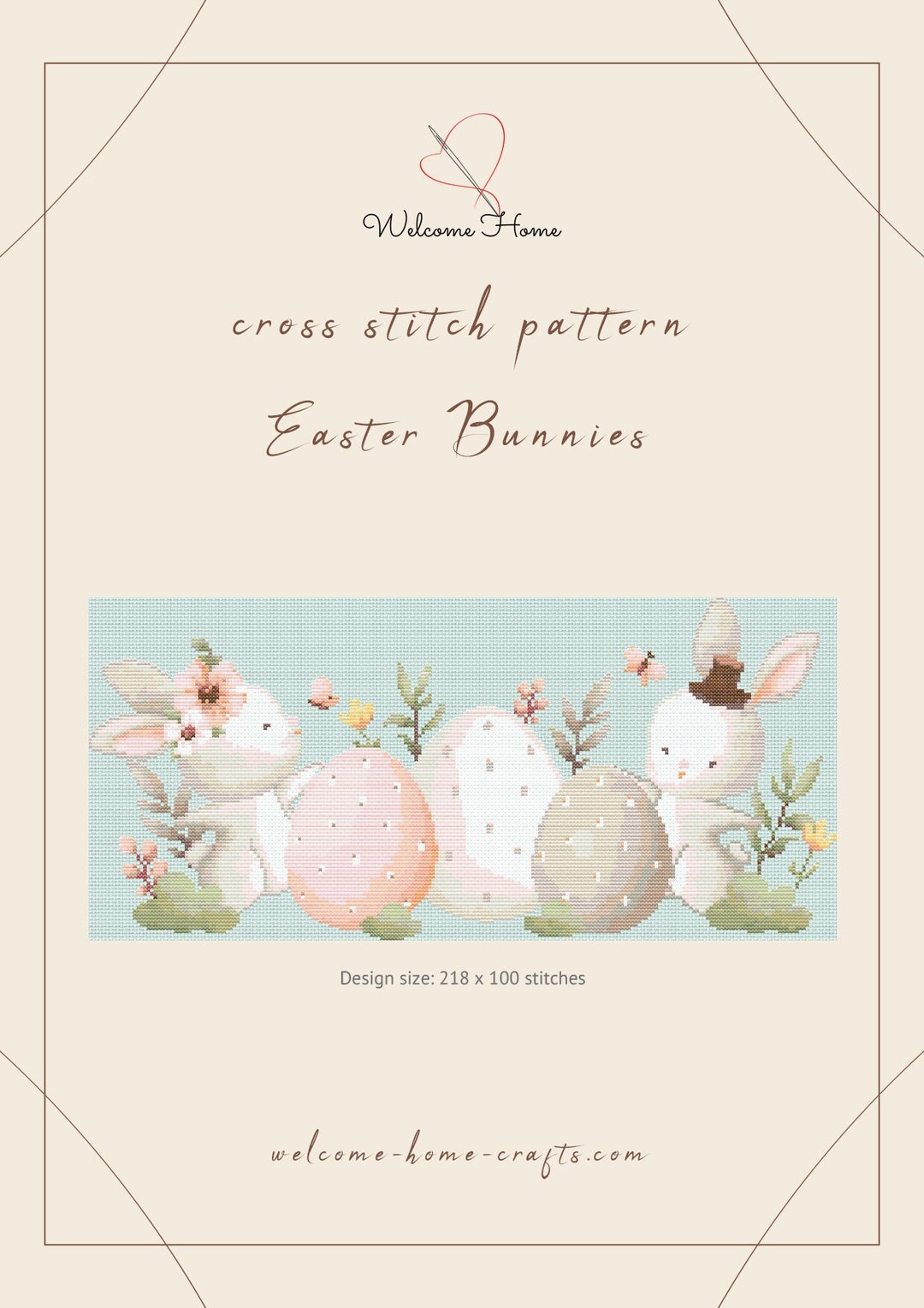 PDF Cross Stitch Pattern Easter Bunnies With Eggs and Flowers Cute ...