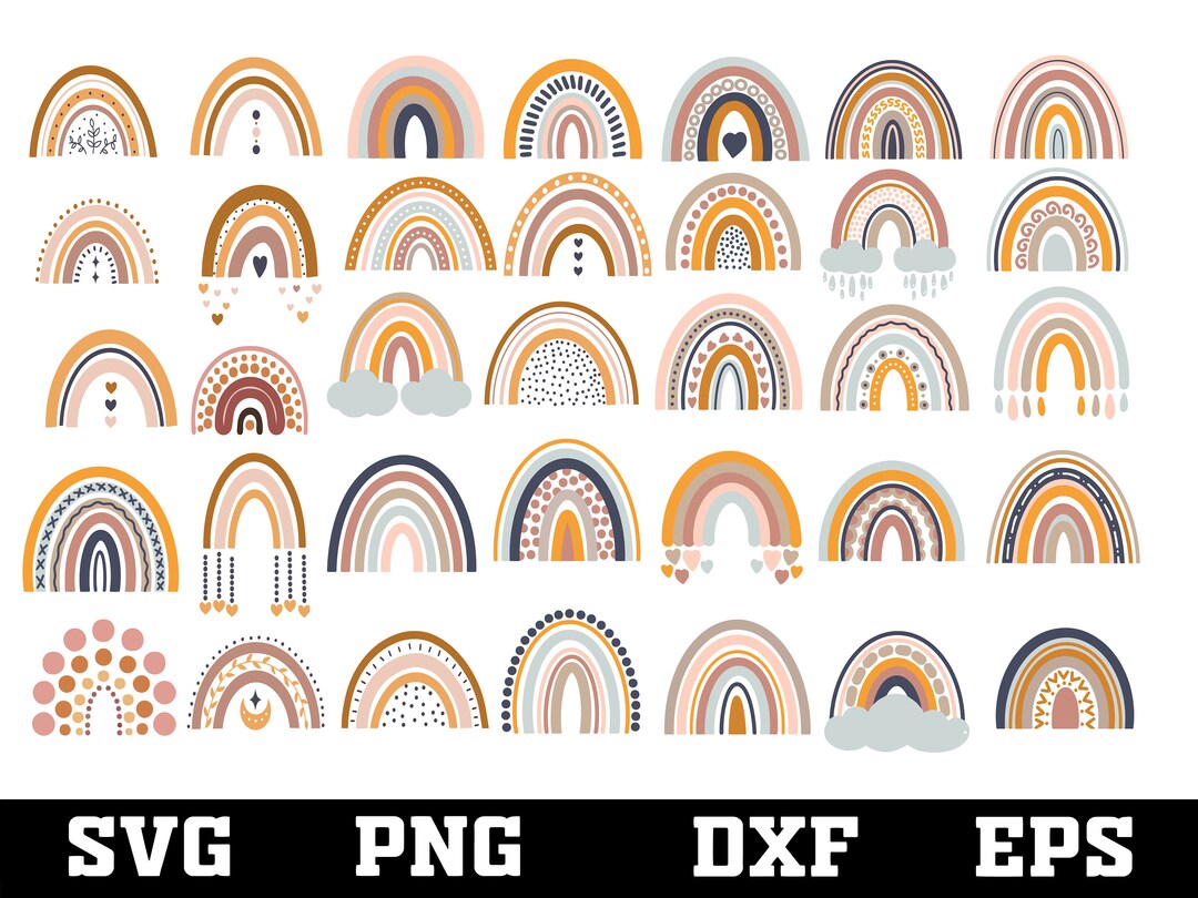 Boho Rainbow Clipart Bundle (PNG, SVG, EPS) - Etsy