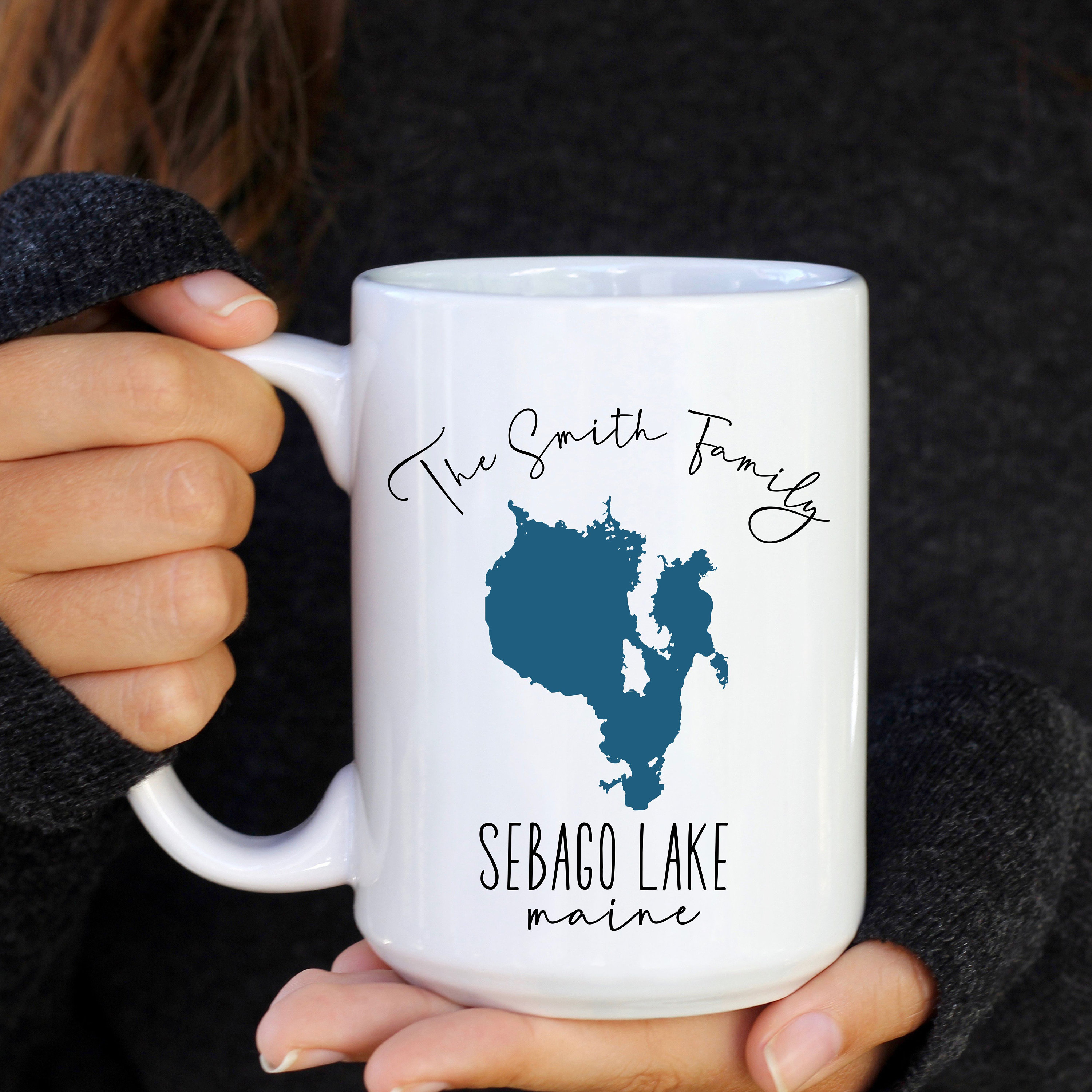 CUSTOM, Personalized, Big Sebago, Lake, Map, Ceramic Mug, Cup, Family ...