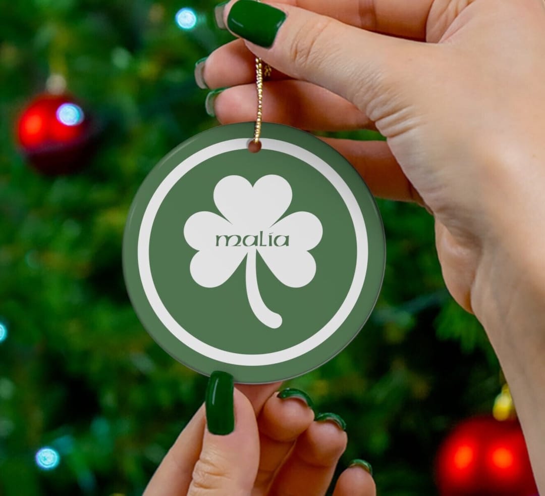 CUSTOM, Personalized Last Name, Shamrock Ceramic Ornament, Irish Family ...