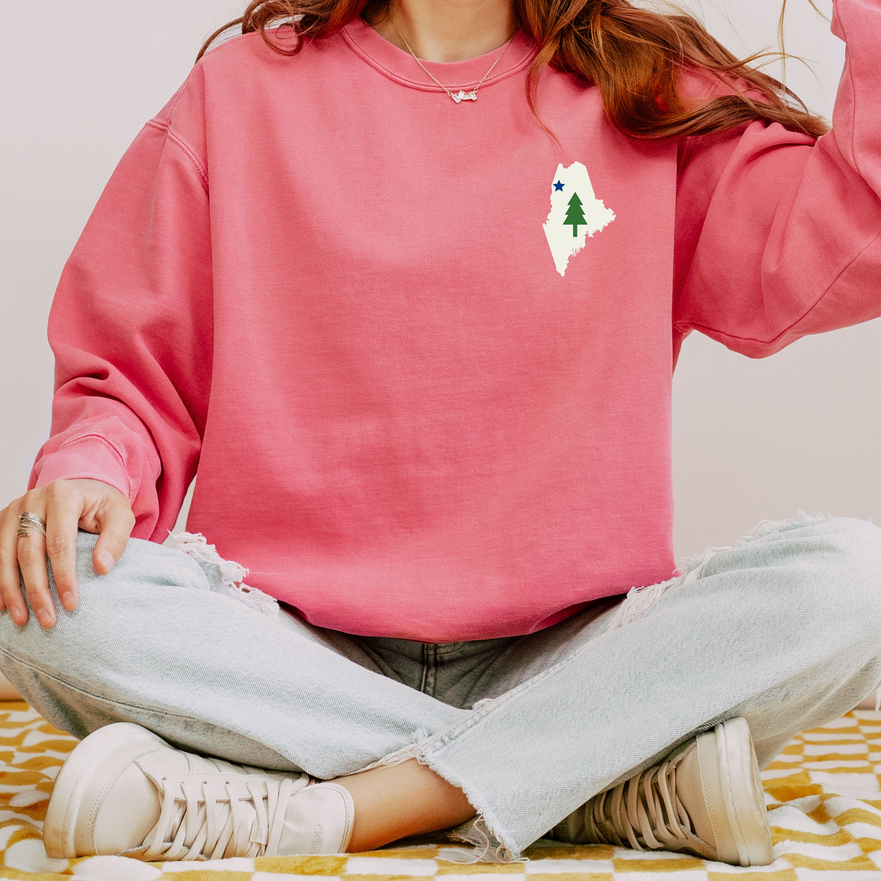 Maine State 1901 Flag Style Map Comfort Colors Unisex Sweatshirt Pine ...