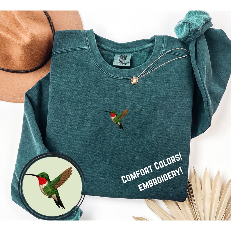 Hummingbird Embroidered Embroidery Sweatshirt Unisex Ruby Throated Bird ...