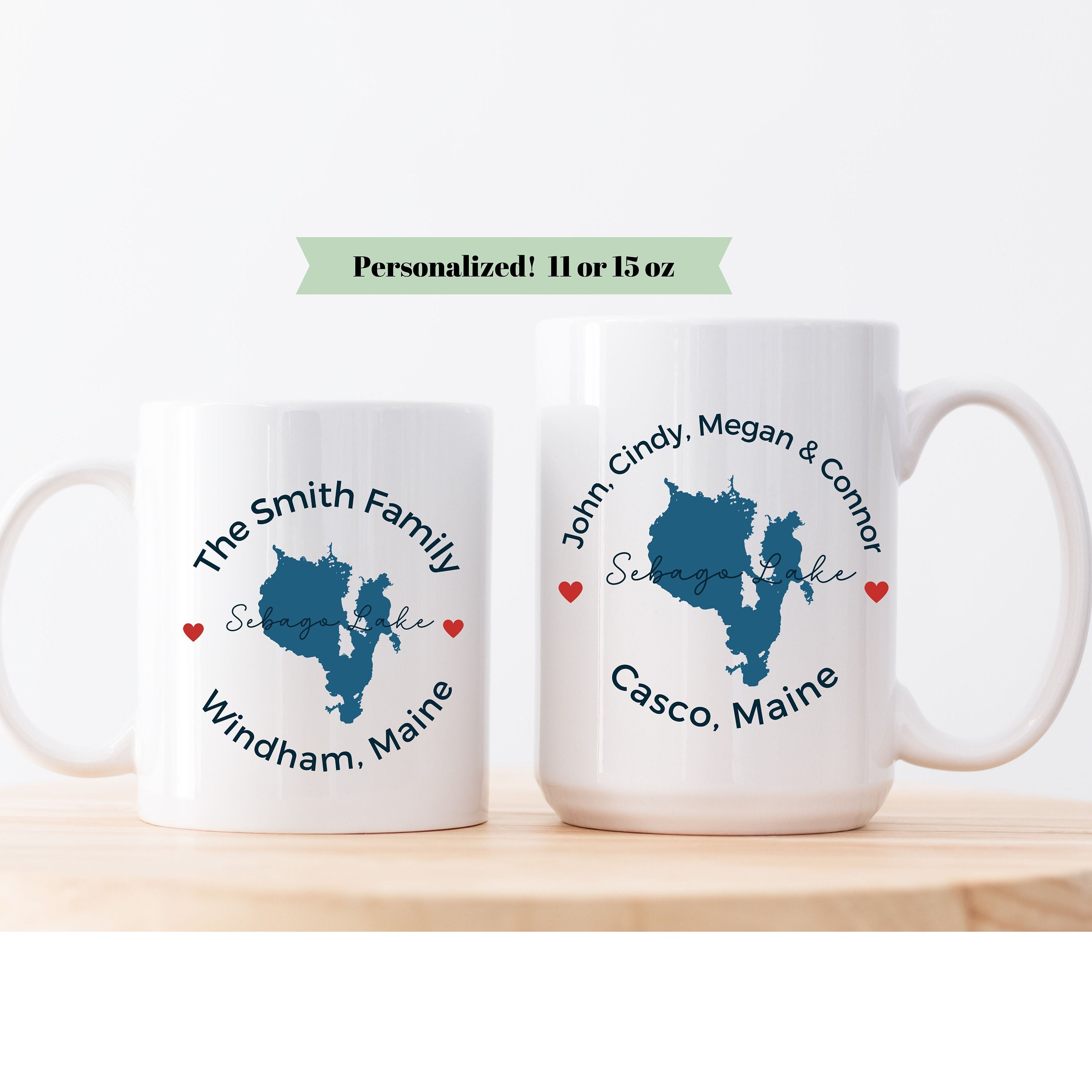 CUSTOM, Personalized, Big Sebago, Lake, Map, Ceramic Mug, Cup, Family ...