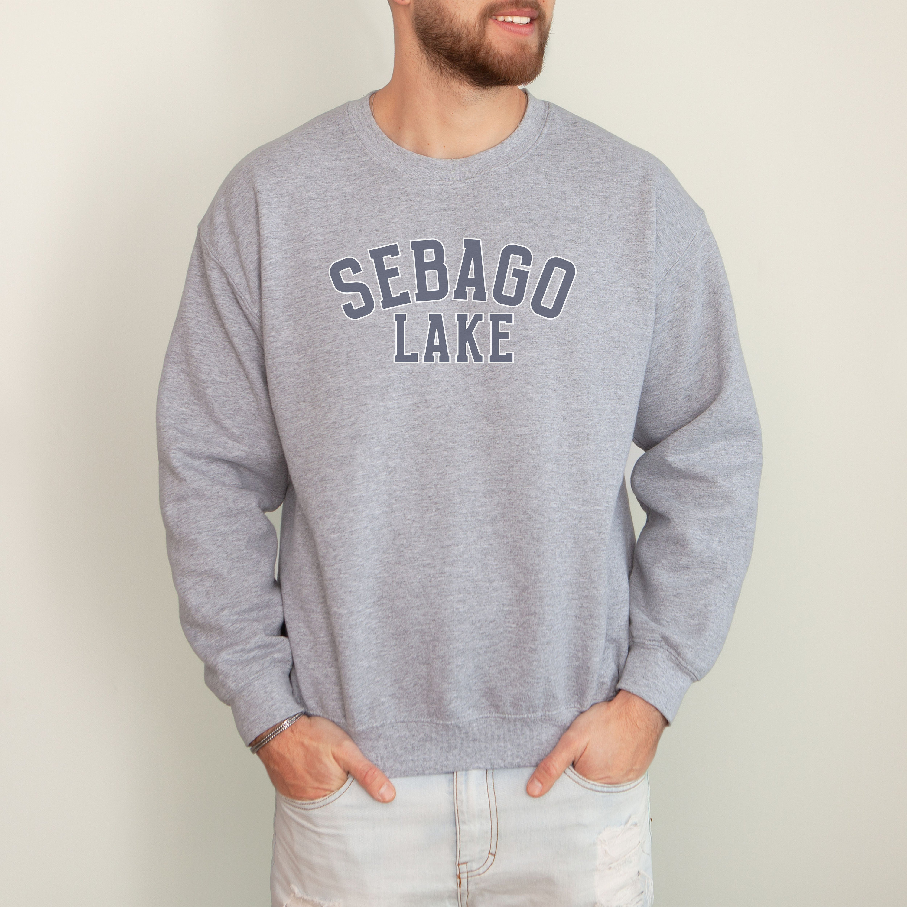 Sebago Lake Unisex Crewneck Sweatshirt Pullover Block Varsity Font Blue ...