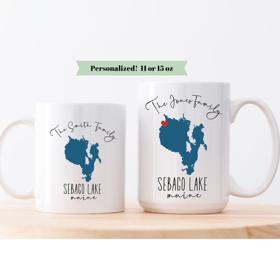 CUSTOM, Personalized, Big Sebago, Lake, Map, Ceramic Mug, Cup, Family ...